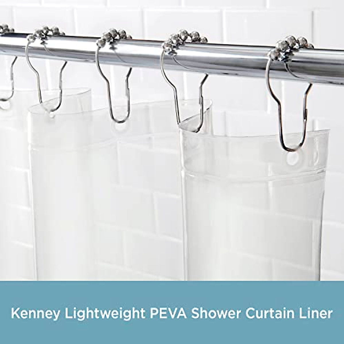 Kenney Lightweight 3 Gauge Waterproof PEVA Shower Curtain Liner with Durable Eyelet Hang Holes and Weighted Magnetic Hem for Bathroom, 70" W x 72" H, Clear