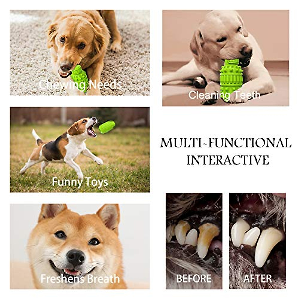 PIFFZEDO Dog Toy for Aggressive Chewer Large Medium Nearly Indestructible Super Chew Dog Toys Squeaky Dog Birthday Toy Dog Toothbrush Interactive Tough Durable Dog Toys Natural Rubber(Green,Large)