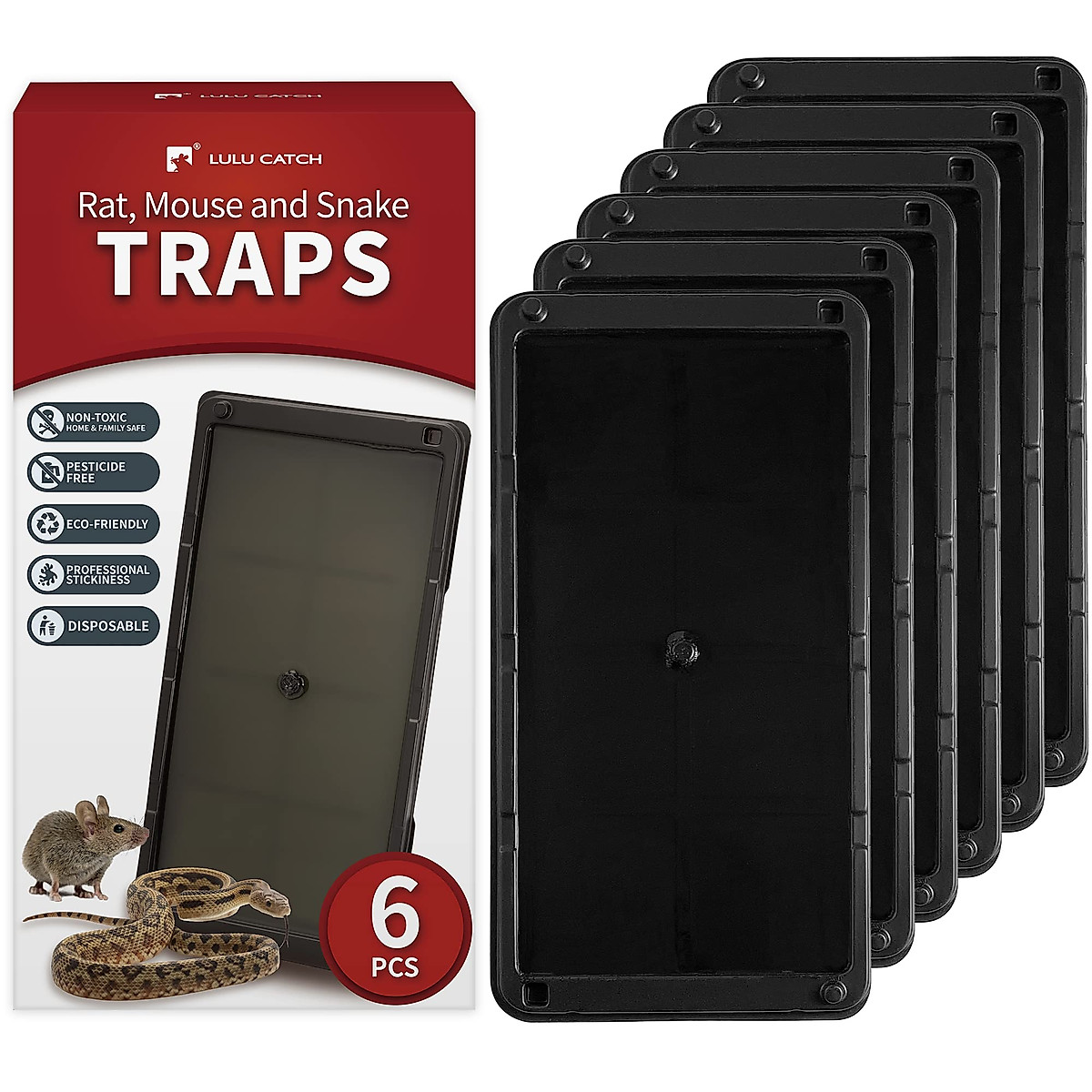 LULUCATCH Mouse Traps 2 Pack, Humane Mouse Trap, Live Catch Release with Super Glue Traps 6 Pack for Mice & Snakes, Larger, Heavier Sticky Traps with Non-Toxic Glue.