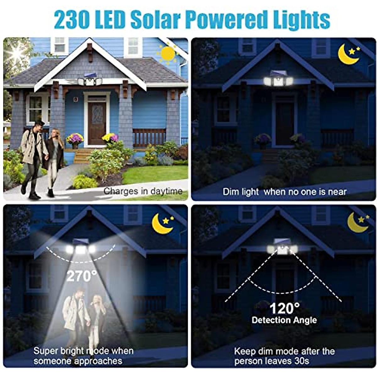 Wind Star Solar Lights Outdoor with Motion Sensor,Solar Motion Lights Solar Flood Lights Waterproof Solar Spotlight Adjustable 3 Heads for Front Door Patio Garden Garage
