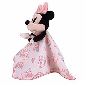 Disney Minnie Mouse White, Pink, and Aqua Rainbows and Hearts Super Soft Sherpa Baby Blanket and Security Blanket 2-Piece Set