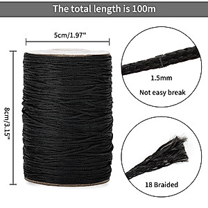 Anwyll 1.5mm Black Nylon Cord Wind Chime String,110 Yards Braided Lift Shade Cord Replacement,Windows Roman Rollers Repair,Nylon Bracelets String for DIY Crafts,Chinese Knotting,Gardening Plant