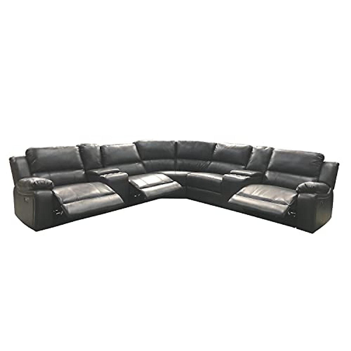 AC Pacific Brady 7 Piece Sectional Power Reclining Sofa | Faux Leather Couch with Storage Consoles, Cup Holders & USB Ports, Grey