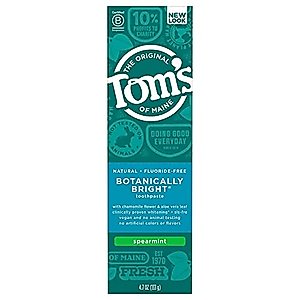 Tom's of Maine, Botanically Bright SLS and Fluoride-Free Toothpaste - Spearmint, 4.7 Ounce