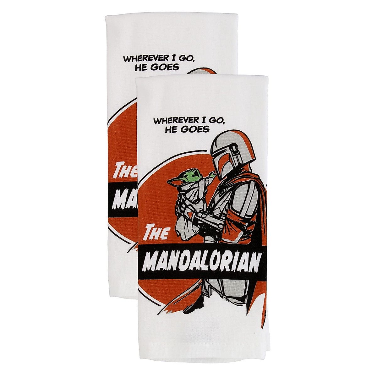Disney Star Wars The Mandalorian 100% Cotton Kitchen Towels – Set of 2 Towels – Perfect for Drying Dishes and Hands – Machine Washable Kitchen Towel Set – 16" x 26" – Wherever He Goes, I Go