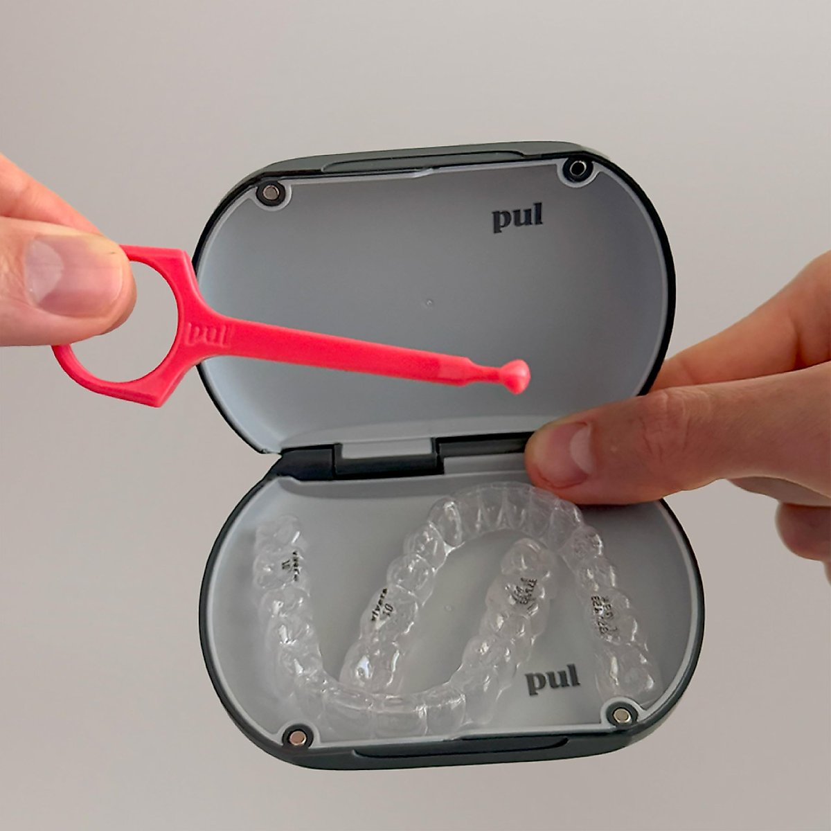 PUL Clear Aligner Removal Tool for Invisalign & Removable Braces | Hygienic, Durable, and Compact | Compatible with Removable Braces, Aligners, Retainers, & Dentures | by The Pultool (Pink + Blue)
