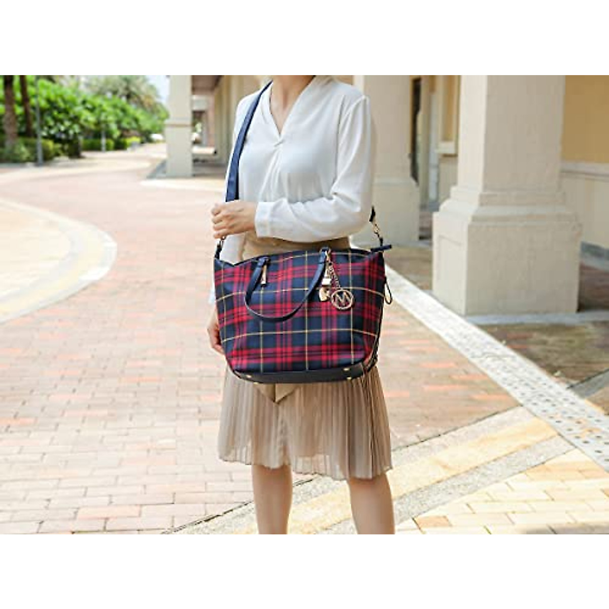 MKF Collection Convertible Weekender Tote Backpack- Top Handle Tote- Backpack Removable BackStrap Taupe Cognac