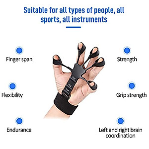 Finger Strengthener, Grip Strength Trainer, Finger Strength Trainer, Finger Resistance Band for Wrist Physcial Rehabilitation Finger Exerciser & Hand Strengthener (Black+Grey)