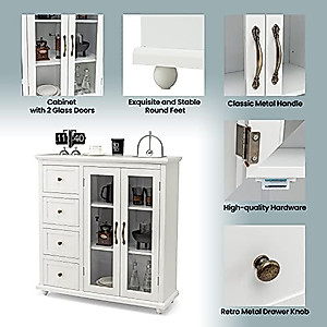 LOKO Buffet Sideboard, Kitchen Storage Cabinet, 2-Door Cupboard with 4 Drawers, Adjustable Shelf & Anti-Tipping Device, Multipurpose Console Cabinet (White)