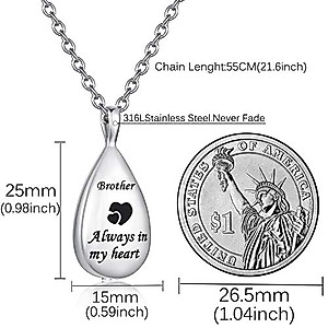 GLDZ Cremation Jewelry for Ashes,Always in My Heart Carved Necklace Stainless Steel Waterproof Pendant for mom & dad with Filling Kit (Brother)