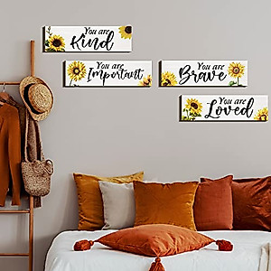 4 Pcs Sunflowers Inspirational Wall Decors Sunflower Gifts for Woman You Are Kind Wall Art Rustic Wood Sign Hanging Decoration for Living Room Bedroom Bathroom Door Decor (Inspirational Sunflower)