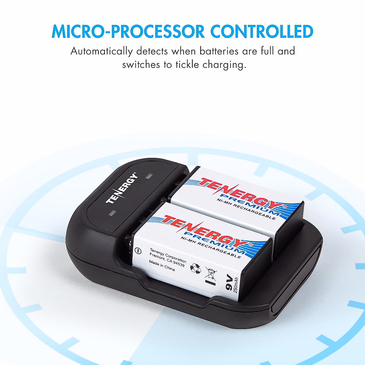 Tenergy TN141 Smart Charger for NiMH 9V Rechargeable Batteries, 9V Cells Battery Charger, 9 Volt NiMH