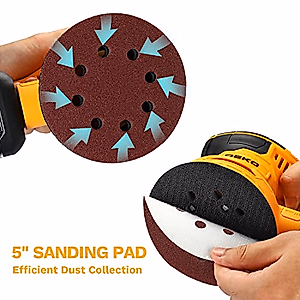 DEKOPRO Random Orbit Sander 2.5A with 16Pcs Sandpapers, 6 Variable Speed 14000RPM Electric Sander, 5 Inches Hand Sander Tool, High Performance Dust Collection System, Fit for Woodworking/Sanding