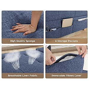 SEJOV Sleeper Sofa Chair Bed,4-in-1 Convertible Sofa Bed Chair with 6 Adjustable Backrest and Pillow, 3-Seat Pull Out Sleeper Chair Linen No Backrest for Bedroom Small Space Living Room, Navy Blue