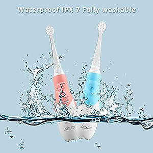 Baby Electric Toothbrush,Sonic Technology Battery Powered Toddler Tooth Brush with Smart LED Timer,Waterproof Auto Deep Clean for Infants Ages 0-3 Years with 4 Soft Brush Heads (Blue)