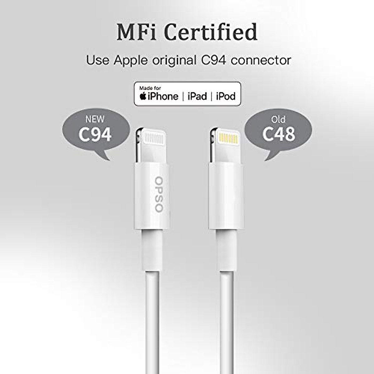 OPSO USB C to Lightning Cable 4ft, [Apple MFi Certified] iPhone 13 Charger Cable,Lightning to USB-C Cable Fast Charging Supports Power Delivery Compatible for iPhone 13/12/11/11 Pro/11 Max/X/XS/XR/XS