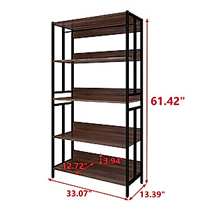 5-Tier Bookcase, Multi-Ways Adjustable Rack Shelf, Open Design Bookshelf for Home Office, Columbia Walnut