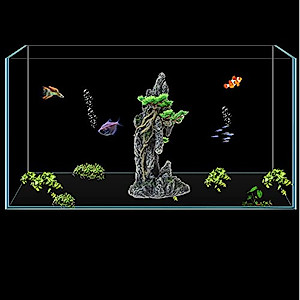Mairuker Aquarium Mountain View Stone Ornament,Artificial Resin Rock Landscape Fish Tank Decoration for Betta Hiding Reptile,Aquarium Supplies