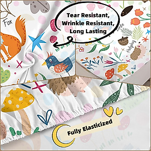 EDGZKO Sheet Set Cartoon Animals: Queen Size Cute Bed Sheets for Toddler Girls Boys Kids Deep Pocket Lovely Fox Bear Lion Flowers 4 Piece Bedding Sets 1 Flat Sheet & 1 Fitted Sheet & 2 Pillowcases