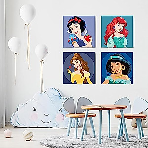 cupmod 4 Pack Cartoon Character Paint by Number for Kids Ages 4-8,Easy Acrylic Paint by Number for Kids On Canvas,Oil Painting Paint by Number Kits Gift for Kids(Framed)