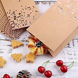 Cooraby 30 Pieces Kraft Paper Bronzing Rose Gold Bags with 48 Stickers Candy Gift Paper Bags for Wedding, Birthday, Tea Party, Gift, and Party Celebrations