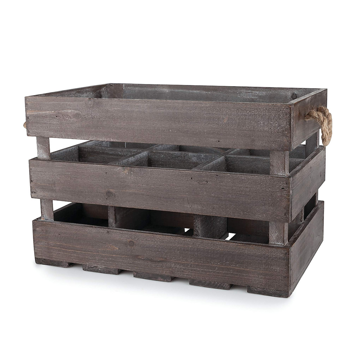 Twine 4281 Farm House Decor, Wood Wine Holder Rustic Farmhouse Wooden 6 Bottle Crate, Dark wood
