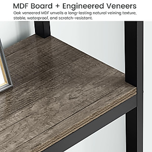 MXARLTR 6 Tier Tall Bathroom Shelf, Narrow Shelving Unit with Steel Frame, Freestanding Slim Storage Rack for Bathroom, Living Room, Bedroom, Kitchen, Bathroom Storage Corner Shelf (Oak Gray)