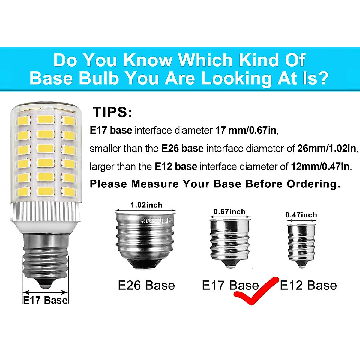 Frigidaire Freezer Light Bulb Replacement E17 Intermediate Base Compatible with Kenmore Refrigerator Replace 5304517886 KEI D28A KEL2811 KEI D28M Daylight White 5W Compact Bright Lighting, 2 Pack
