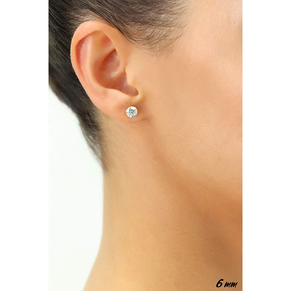 14k Yellow Gold Solitaire Round Cubic Zirconia Stud Earrings in Secure Screw-backs (6mm)…