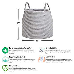 R RUNKA Nursery Laundry Basket | Kids Hamper for Blankets, Pillows,Toys (15"x 13")| Baby Toy Basket | Nursery Storage for Boho Room Decor | Ideal Gift for Baby Showers| Grey