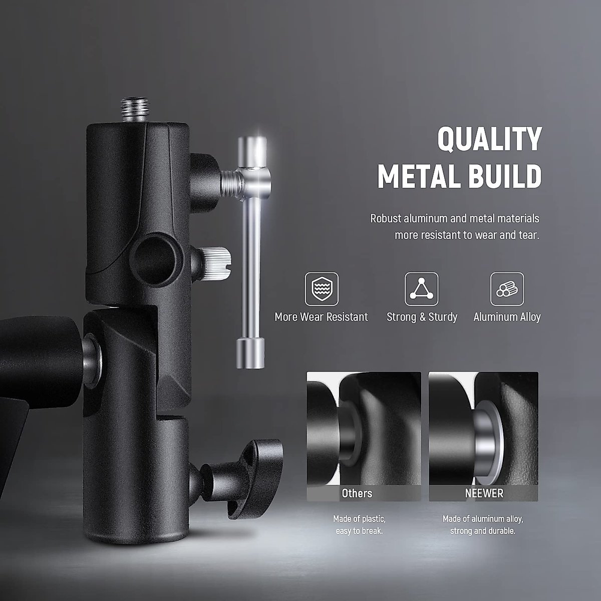 NEEWER Camera Flash Bracket H Type Mount with Umbrella Softbox Holder, 180° Swivel Adjustable Metal Light Stand Adapter with 1/4" to 3/8" Screw Adapter for Speedlite LED Light Stand Tripod (2 Pack)