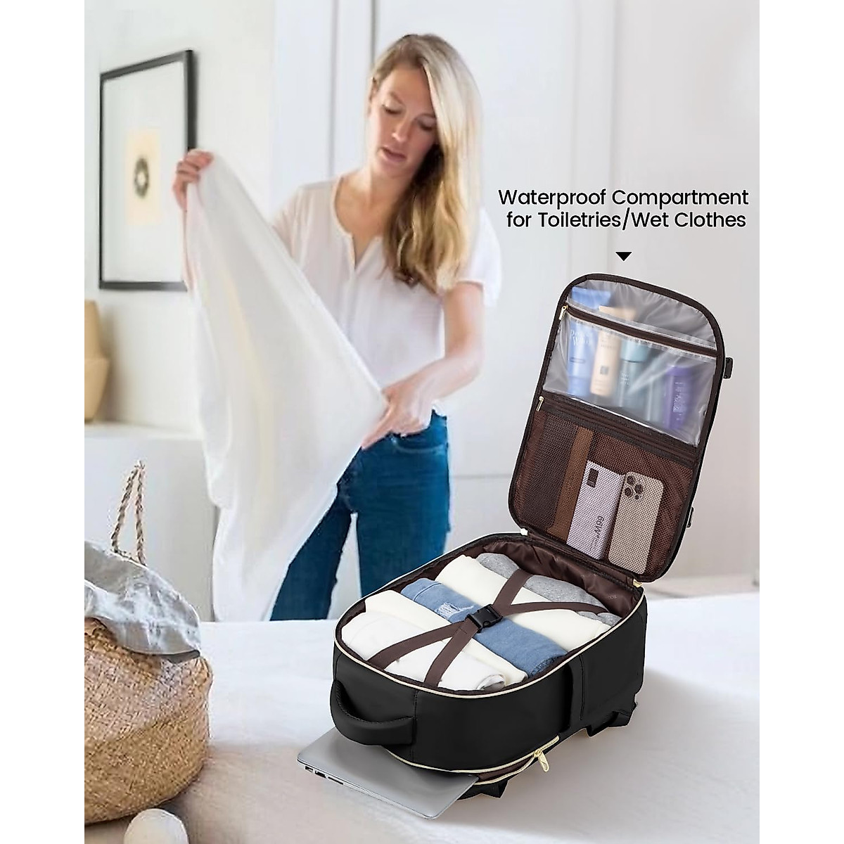 LOVEVOOK Carry on Backpack, 30L Travel Backpack for Women Airline Approved,Luggage Business Weekender Overnight Daypack as Personal Item fit for 15.6 inch Laptop,Black