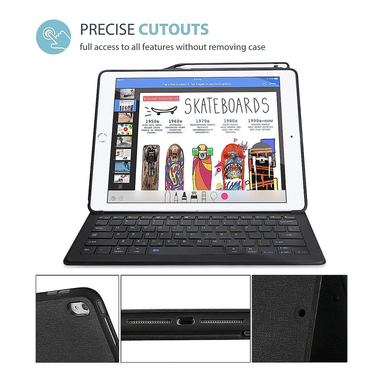 ProCase Keyboard Case for iPad Pro 12.9" 2017/2015 Old Model with Built-in Apple Pencil Holder, Slim Lightweight Cover Folio Stand Smart Cover with Keyboard for Apple iPad Pro 12.9 inch –Black