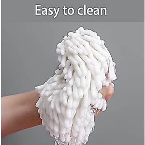 iMaylex 3 Pack Chenille Fuzzy Ball Hand Towels, Quick Dry and High Absorbent Microfiber Hand Towels with Hanging Loops for Kitchen Bathroom, 7" x 7", White & Blue & Grey