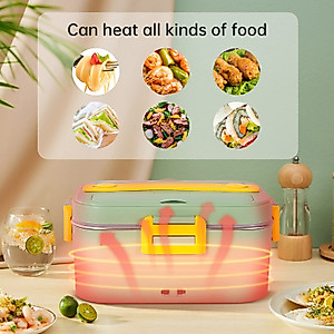 AIDENOEY 3-in-1 1.8L Electric Heating Lunch Box, High power 75W, Removable 304 Stainless Steel Container Larger capacity, 12V/24V/110V Food Warmer Lunch Box Truck Home Office,free fork&spoon