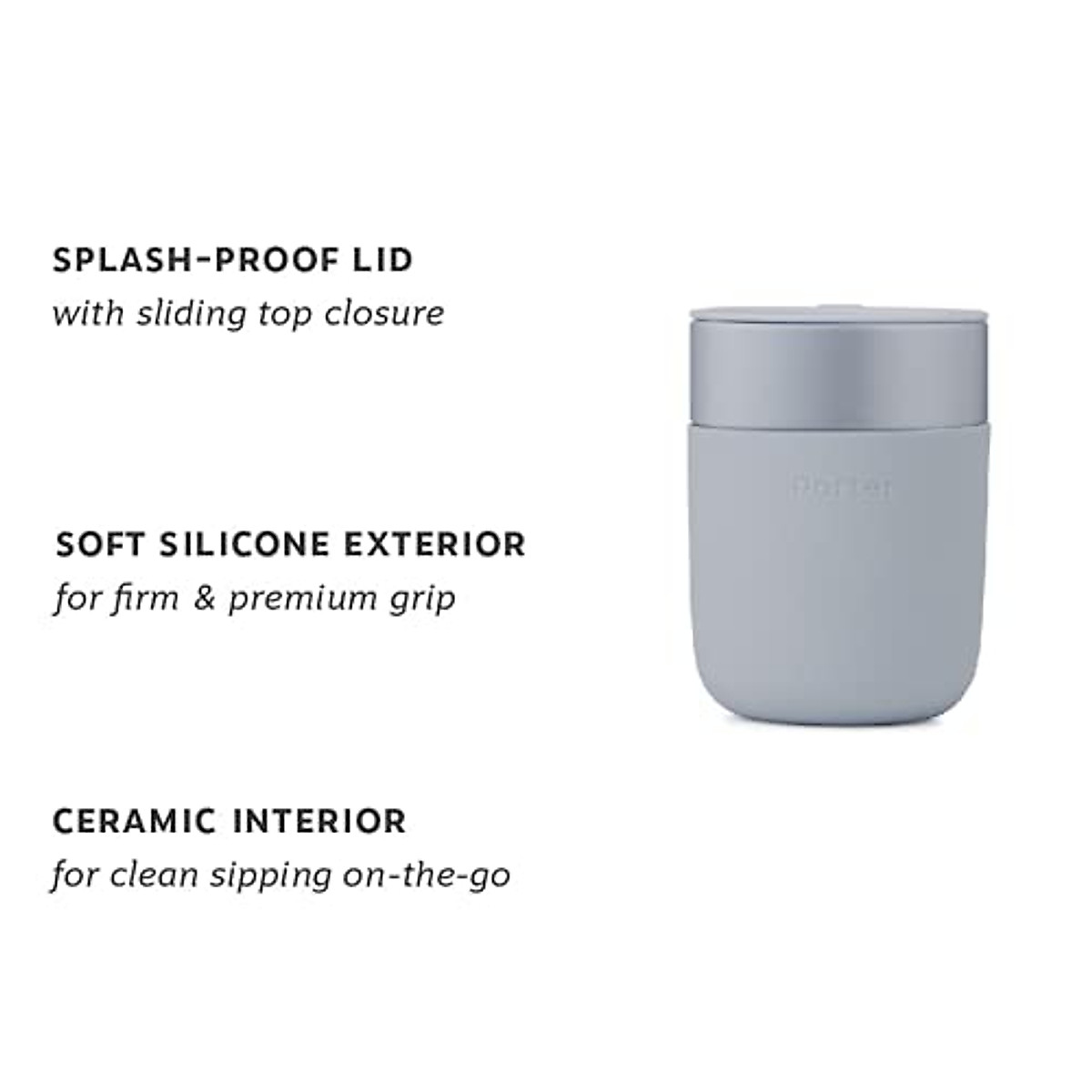 W&P Porter Ceramic Mug w/ Protective Silicone Sleeve, Slate 16 Ounces | On-the-Go | Reusable Cup for Coffee or Tea | Portable | Dishwasher Safe