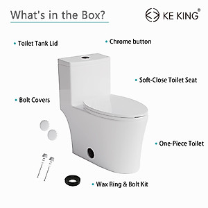 KE KING Water Saving 0.8/1.28 GPF High Efficient Dual-Flush Elongated One-Piece Toilet with Comfort Chair Seat ADA Height, Sleek White Toilet Bowl