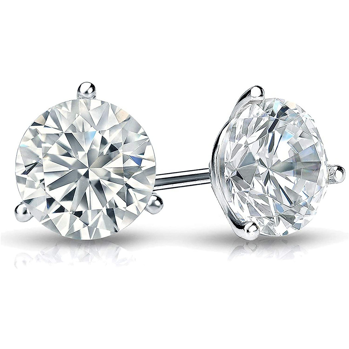 Diamond Wish IGI Certified 4 Carat Lab Grown Diamond Round Stud Earrings for Women in 14k White Gold (H-I, VS1-VS2, cttw) 3-Prong Martini Screw Back
