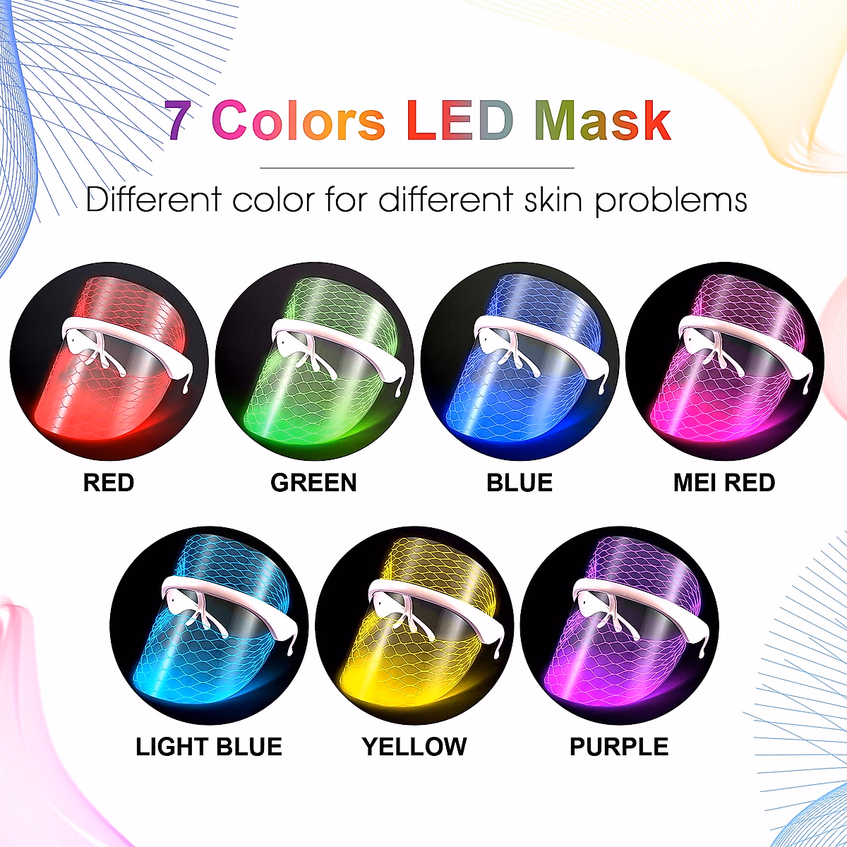 Meifuly 7 Colors L ED Light Therapy Face Mask, Lightweight, Portable