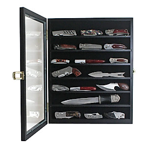 DisplayGifts Knife Display Case Pocket Knife Display Case for Wall Stand Military Folding Knife Shadow Box Knife Enthusiast Collectibles with 98% UV Protection Lockable Black Finish