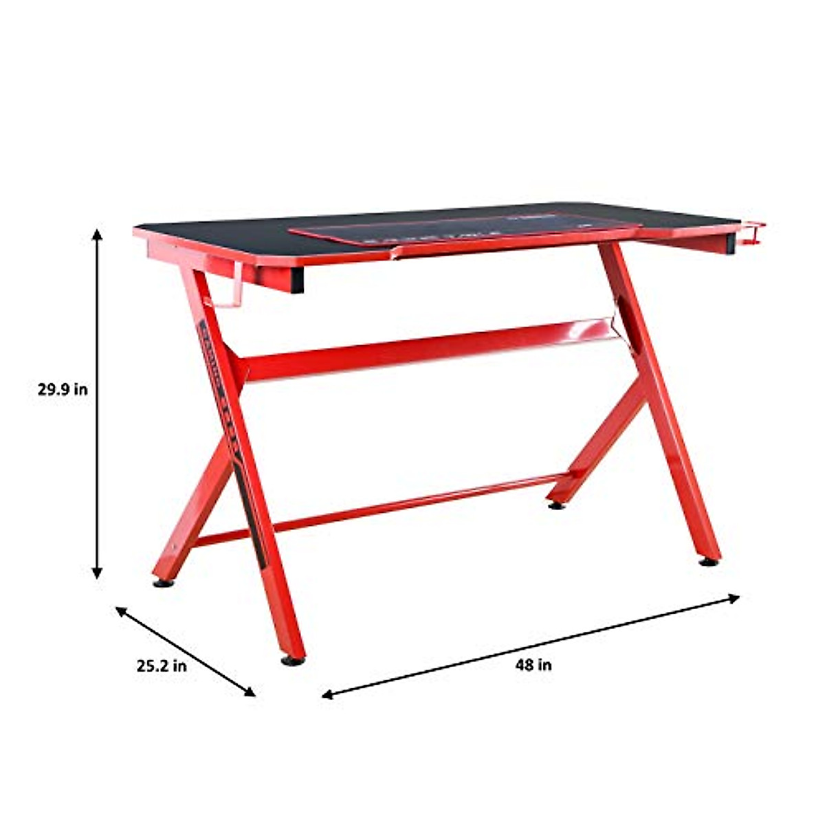 JJS 48" Home Office Gaming Computer Desk, R Shaped Large Gamer Workstation PC Table with Cup Holder Headphone Hook Free Mouse pad, Black/Red