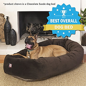 Majestic Pet 52 Inch Suede Calming Dog Bed Washable – Cozy Soft Round Dog Bed with Spine Support for Dogs to Rest their Head - Fluffy Donut Dog Bed 52x35x11 (Inch) - Round Pet Bed X- Large – Stone
