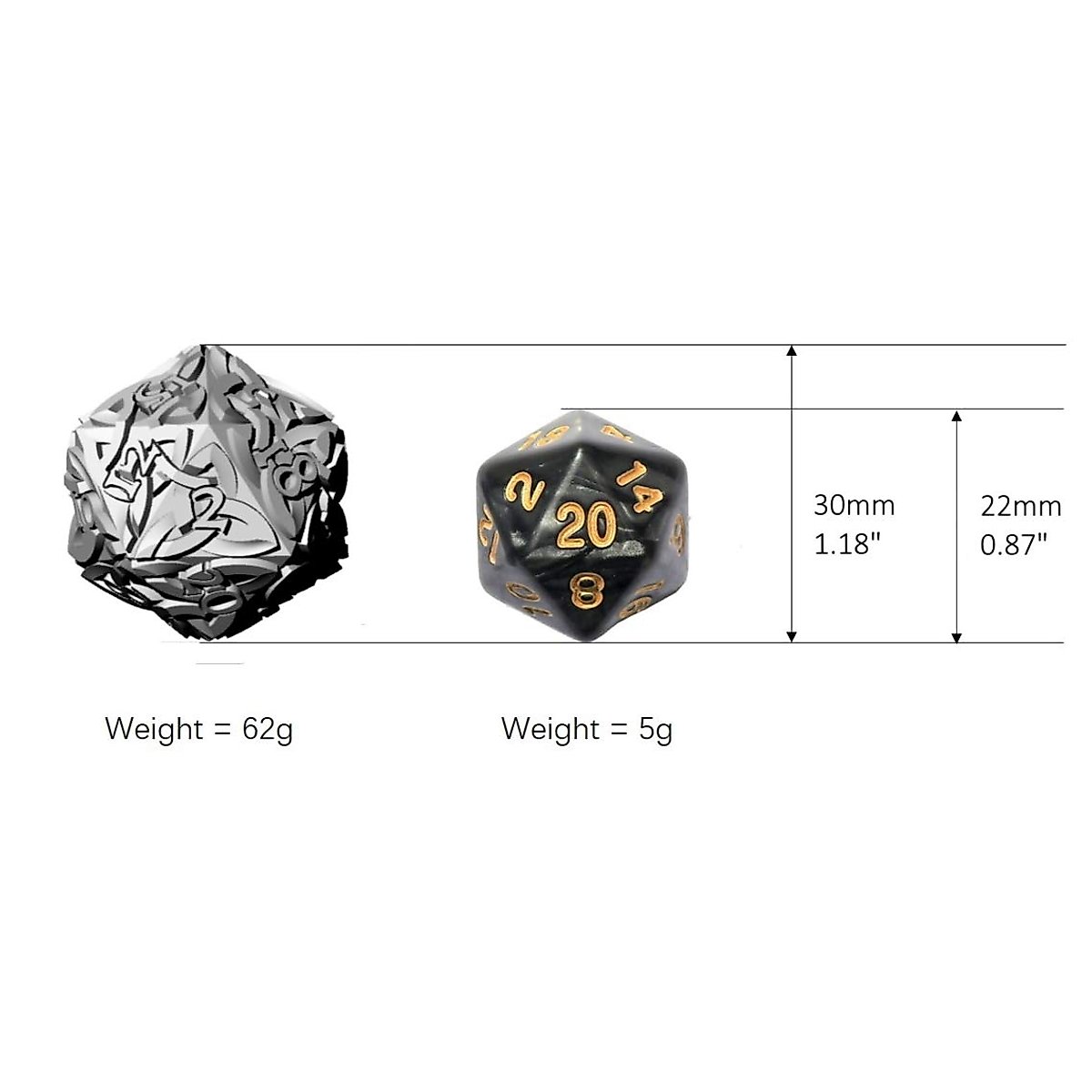 KakapopoTCG Endless Chaos Dice (Rainbow) D20 Dice with Celtic Knots Solid Metal Extra Large Extra Heavy for DND DnD5e TTRPG RPG Polyhedral Dice Bard Dice Sorcerer Wizard Dice
