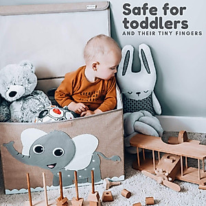 Hurricane Tots Large Toy Chest. Canvas Soft Fabric Children Toy Storage Bin Basket with Flip-top Lid. Collapsible Gray Toy Box for Kids, Boys, Girls, Toddler and Baby Nursery Room