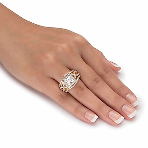 PalmBeach Yellow Gold-Plated or Platinum-Plated Sterling Silver Princess Cut Cubic Zirconia 3 Piece Halo Crossover Bridal Ring Set Size 9