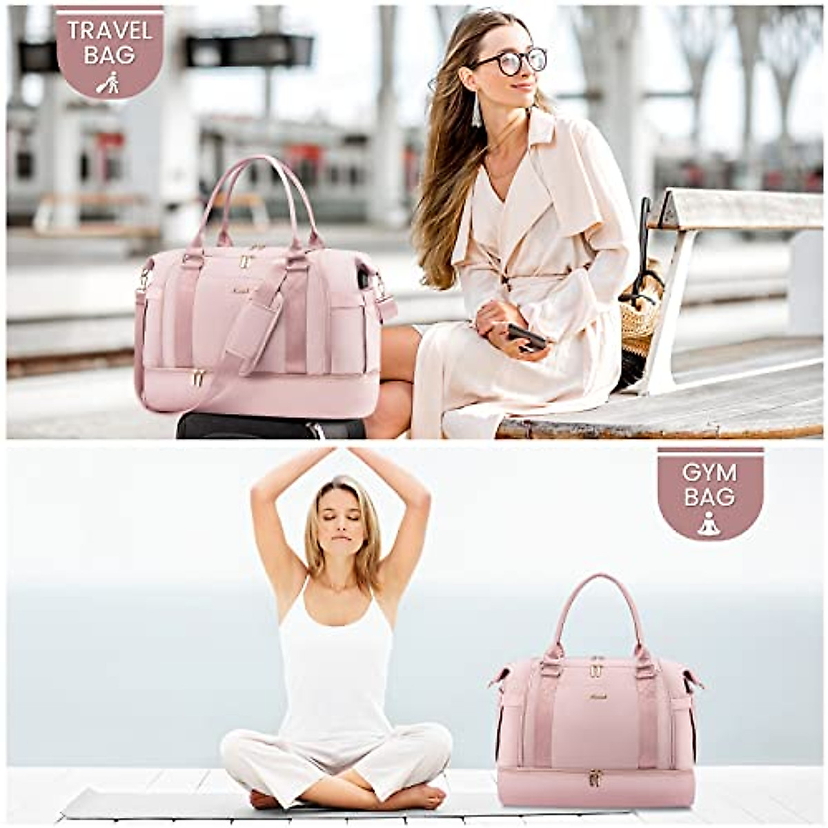 Gym Bag LOVEVOOK Travel Duffel Bag with USB Charging Port,Weekender Bags for Women with Shoe Compartment,Carry on Overnight Bag with Toiletry Bag,Hospital Bags for Labor and Deliver