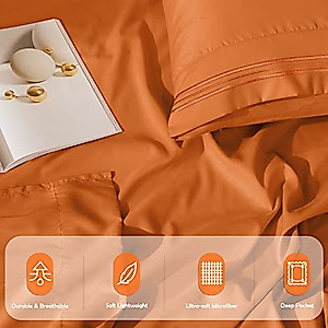 REDKEY Twin Size Bed Sheets Set 3 Piece Set Soft Breathable Bedding Sheets & Pillowcases Sets Deep Pocket Twin Bed Sheets Wrinkle Resistant - Easy Care (Twin,Persimmon)