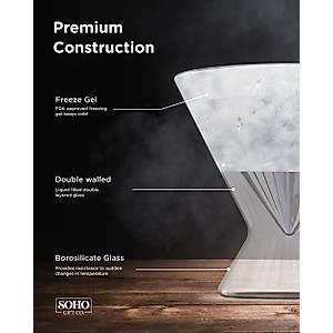 GALVANOX Freezable Cocktail Glasses (7oz) Stemless Martini Glass with Frozen Ice Walls, Freeze Party Cups - Great Gift for Christmas, Birthday, Wedding Occasions (2 Count)