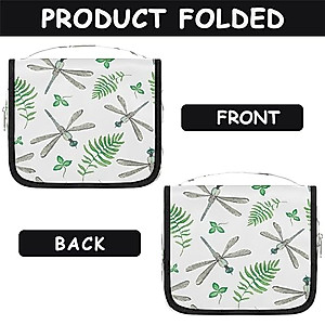 POFATO Dragonfly Insects Leaves Travel Toiletry Bag Cosmetic Makeup Bag for Women Men Hanging Hook Wash Toiletries Portable Toiletry Bags Organizer