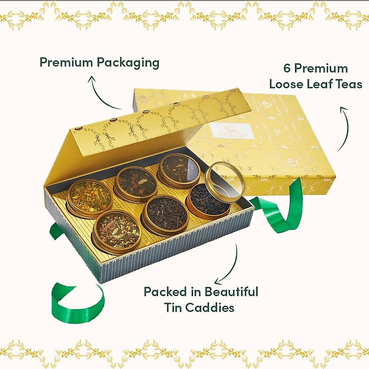 VAHDAM, Assorted Tea Gift Sets - Glow (6.3oz, 90+ Cups) 6 Loose Leaf Tea - Chai Tea, Herbal Tea, Black Tea | Gluten Free, Non GMO | Gifts for Women, Gifts for Men, Gifts for Him/Her